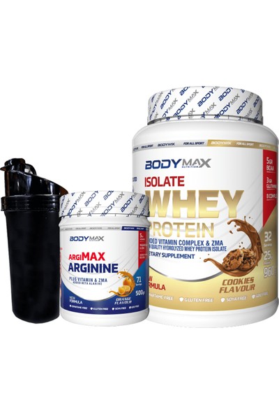 Bodymax Eko Kas Paketi Izole Protein 960 Gr (Kurabiye), Arginine Powder 500 Gr (Portakal) + Shaker Bodymax Eko Kas Paketi Izole Protein 960 Gr (Kurabiye), Arginine Powder 500 Gr (Portakal) + Shaker