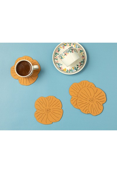 English Home Blossom Suni Deri 4'lü Bardak Altlığı 10 cm Hardal English Home Blossom Suni Deri 4'lü Bardak Altlığı 10 cm Hardal