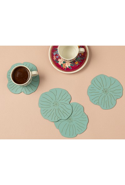 English Home Blossom Suni Deri 4'lü Bardak Altlığı 10 cm Mavi English Home Blossom Suni Deri 4'lü Bardak Altlığı 10 cm Mavi