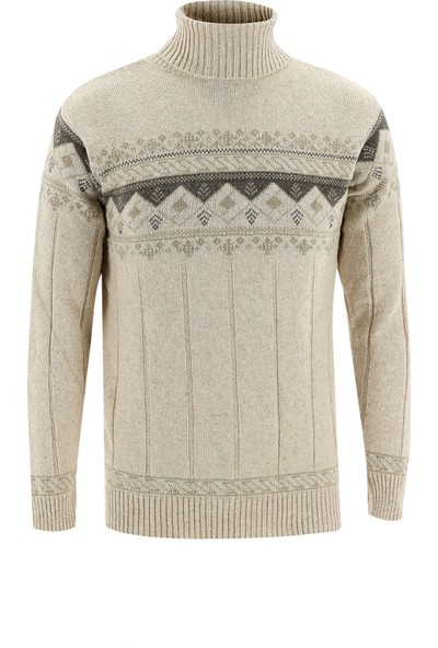 Kiğılı Balıkçı Yaka Regular Fit Yünlü Desenli Triko Kazak
