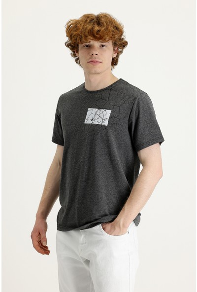 Bisiklet Yaka Slim Fit Baskılı Tişört