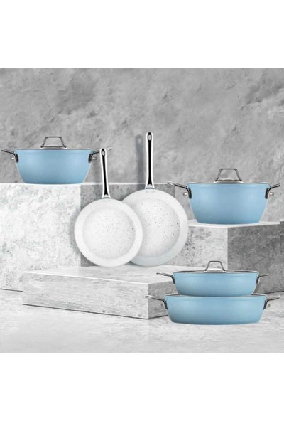 The Mia LMC0009 Cucina 10 Parça Granit Tava Tencere Takımı Mavi The Mia LMC0009 Cucina 10 Parça Granit Tava Tencere Takımı Mavi