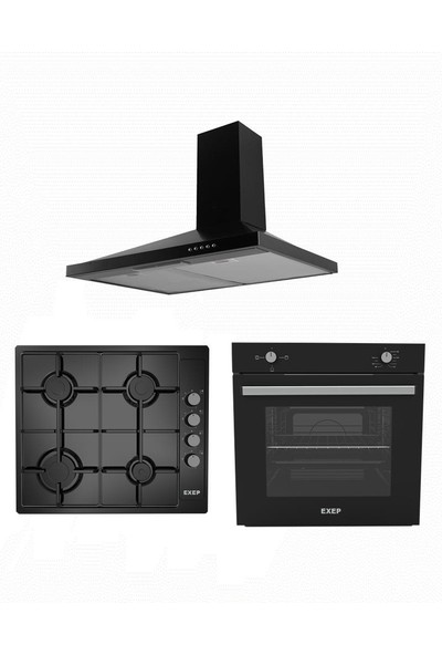 Exep Basic (ED400-EO330-EF200) Siyah Emaye 3'lü Ankastre Set