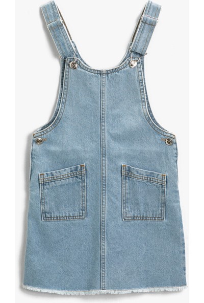 Koton Askılı Kot Salopet Elbise Pamuklu Cepli Düğmeli