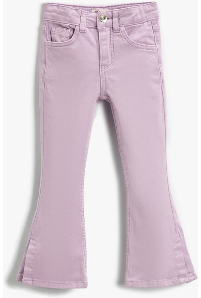 Koton Yırtmaç Detaylı Ispanyol Paça Slim Fit Kot Pantolon Pamuklu