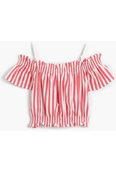 Koton Kız Çocuk Çizgili Omzu Açık Kısa Kollu Bluz Pamuklu