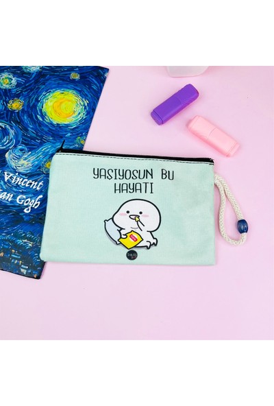 Hediye Ofisi Yaşıyosun Bu Hayatı Tasarımlı Kalemlik Bez Cüzdan