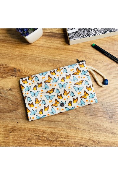 Hediye Ofisi Kelebek Tasarımlı Kalemlik Bez Cüzdan