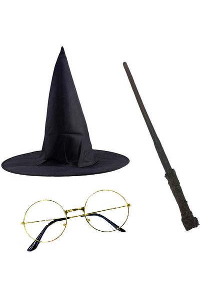 Harry Potter Gryffindor Şapka + Asa + Gözlük ( Gold ) Kostüm Seti Harry Potter Gryffindor Şapka + Asa + Gözlük ( Gold ) Kostüm Seti