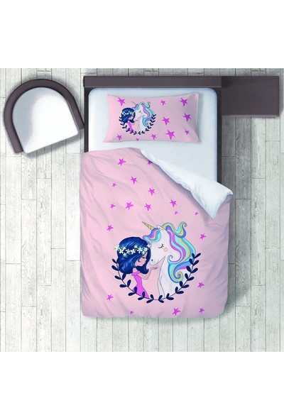 Silk Cocoon Çocuk Odası Nevresim Takımı Sevimli Peri Kızı Ve Unicorn Model Pamuklu Mikro Saten Silk Cocoon Çocuk Odası Nevresim Takımı Sevimli Peri Kızı Ve Unicorn Model Pamuklu Mikro Saten