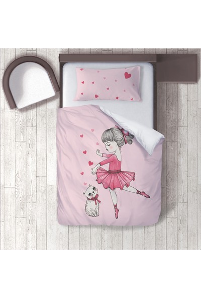Silk Cocoon Çocuk Odası Nevresim Takımı Sevimli Balerin Ve Kedicik Model Pamuklu Mikro Saten Silk Cocoon Çocuk Odası Nevresim Takımı Sevimli Balerin Ve Kedicik Model Pamuklu Mikro Saten
