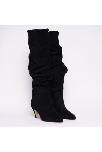 Enes Kadin Topuklu Çizme - Siyah Suet Enes Kadin Topuklu Çizme - Siyah Suet