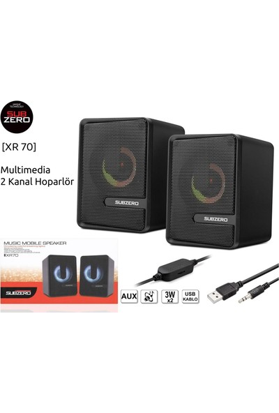 Subzero Işıklı 3W x 2 Multimedia USB Hoparlör Subzero XR70