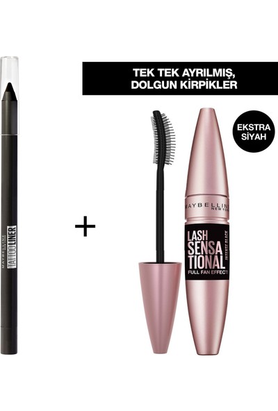 Maybelline New York Lash Sensational Yelpaze Etkili Intense Black Maskara - Ekstra Siyah + Maybelline New York Tattoo Liner Jel Göz Kalemi - 900 Deep Onyx (Siyah) Maybelline New York Lash Sensational Yelpaze Etkili Intense Black Maskara - Ekstra Siyah + Maybelline New York Tattoo Liner Jel Göz Kalemi - 900 Deep Onyx (Siyah)