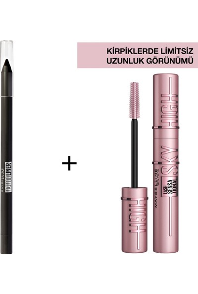 Maybelline New York Lash Sensational Sky High Maskar +Maybelline New York Tattoo Liner Jel Göz Kalemi - 900 Deep Onyx (Siyah) Maybelline New York Lash Sensational Sky High Maskar +Maybelline New York Tattoo Liner Jel Göz Kalemi - 900 Deep Onyx (Siyah)