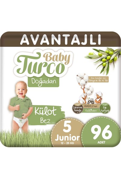 BabyTurco Baby Turco Doğadan Avantajlı Külot Bez 5 Numara Junior 96 Adet BabyTurco Baby Turco Doğadan Avantajlı Külot Bez 5 Numara Junior 96 Adet