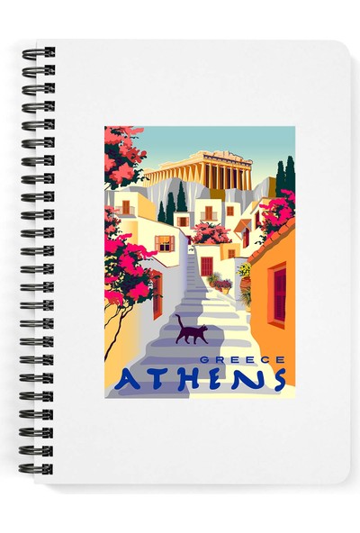 Yunanistan Atina Baskılı Ahşap Kapaklı Defter 15X20 cm DFT2266