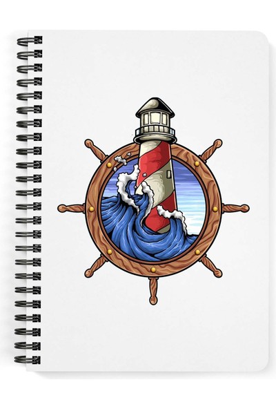 Deniz Feneri Baskılı Ahşap Kapaklı Defter 15X20 cm DFT6097