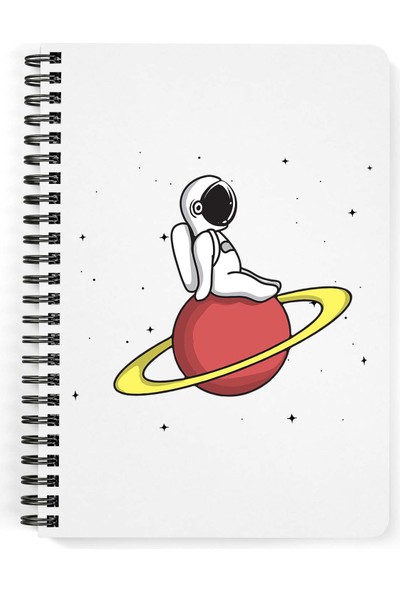 Saturn Baskılı Ahşap Kapaklı Defter 15X20 cm DFT1956