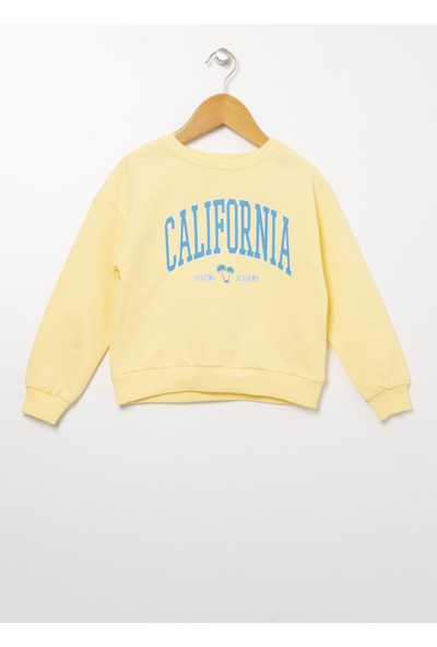 Limon Bisiklet Yaka Standart Kalıp Baskılı Sarı Kız Çocuk Sweatshirt - Bsc Gırl14