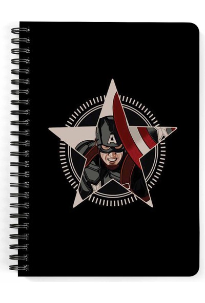Captan America Baskılı Ahşap Kapaklı Defter 15X20 cm DFT4846