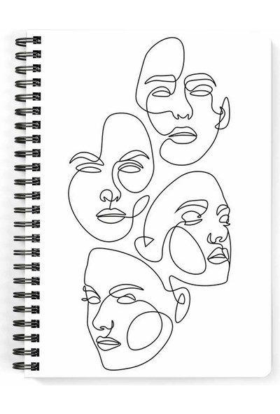 Soyut Yüzler Baskılı Ahşap Kapaklı Defter 15X20 cm DFT3160