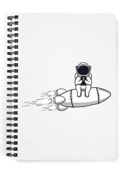 Astronot Telefonu Baskılı Ahşap Kapaklı Defter 15X20 cm DFT1927