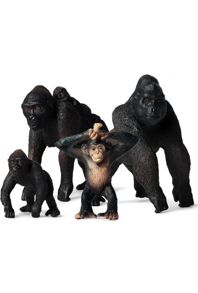 4 Adet Şempanze Ailesi Hayvan Modeli Dekorasyon Oyuncakları