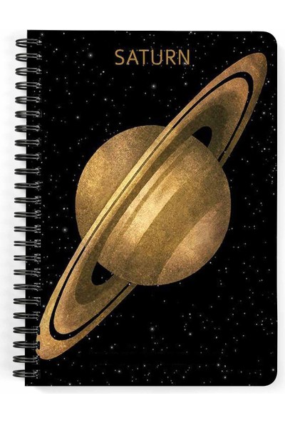 Saturn Baskılı Ahşap Kapaklı Defter 15X20 cm DFT2879