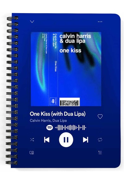One Kiss Dua Lipa Spotify Karekodlu Baskılı Ahşap Kapaklı Defter 15X20 cm DFT2847