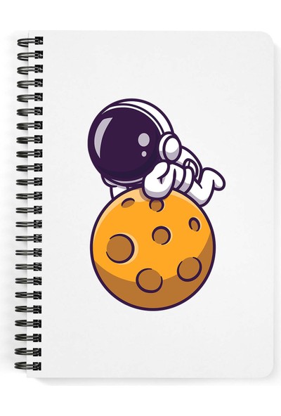 Hero Tasarım Ay Astronot Baskılı Ahşap Kapaklı Defter 15X20 cm DFT1885