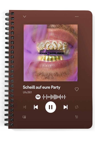 Scheib Auf Eure Party Spotify Karekodlu Baskılı Ahşap Kapaklı Defter 15X20 cm DFT2865