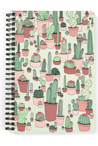 Kaktüs Baskılı Ahşap Kapaklı Defter 15X20 cm DFT2450
