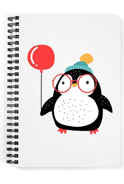 Hero Tasarım Balonlu Penguen Baskılı Ahşap Kapaklı Defter 15X20 cm DFT774