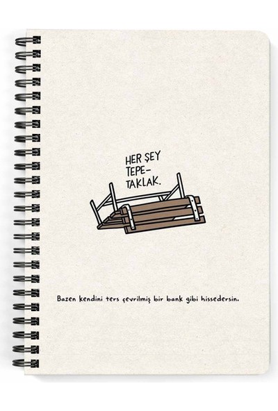 Herşey Tepetaklak Baskılı Ahşap Kapaklı Defter 15X20 cm DFT5018