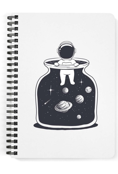Uzay Astronotu Baskılı Ahşap Kapaklı Defter 15X20 cm DFT1930