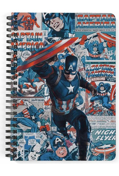 Captan America Baskılı Ahşap Kapaklı Defter 15X20 cm DFT4261