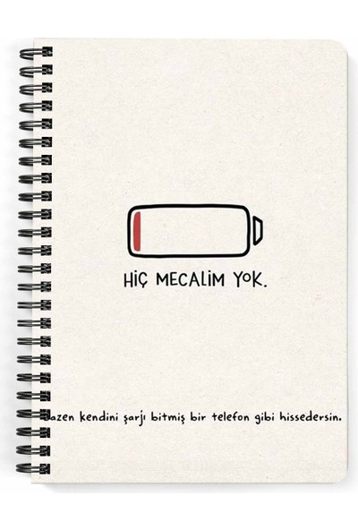 Hiç Mecalim Yok Baskılı Ahşap Kapaklı Defter 15X20 cm DFT4184