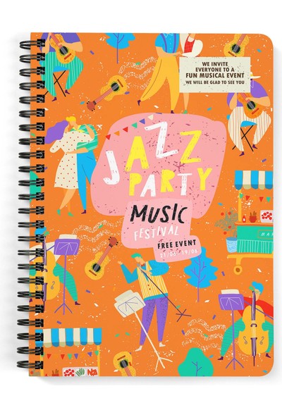 Jazz Party Baskılı Ahşap Kapaklı Defter 15X20 cm DFT592