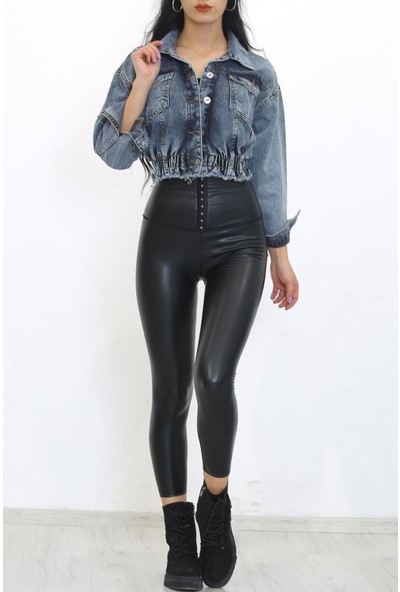 Muva Altı Lastikli Kot Ceket Buzmavi Muva Altı Lastikli Kot Ceket Buzmavi