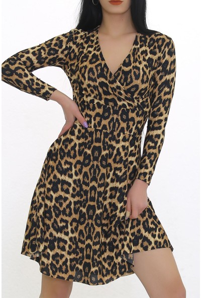 Muva Kruvaze Desenli Elbise Leopar - 8624.1361.