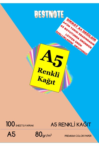 Bestnote A5 Renkli Fotokopi Kağıdı 10X10 Renk 100 Yaprak