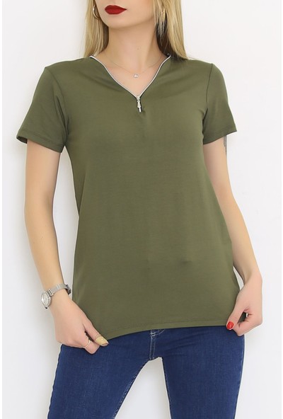 Bkmc Fermuar Detaylı Bluz Haki