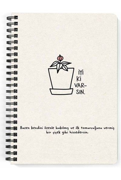 Hero Tasarım Iyi Ki Varsın Baskılı Ahşap Kapaklı Defter 15X20 cm DFT4001