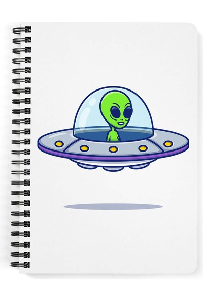 Uzaylı Baskılı Ahşap Kapaklı Defter 15X20 cm DFT1844