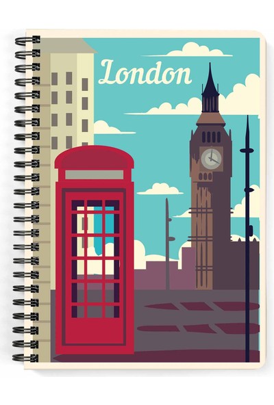 Hero Tasarım London Baskılı Ahşap Kapaklı Defter 15X20 cm DFT5317