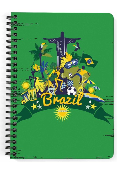 Hero Tasarım Brazil Baskılı Ahşap Kapaklı Defter 15X20 cm DFT5080