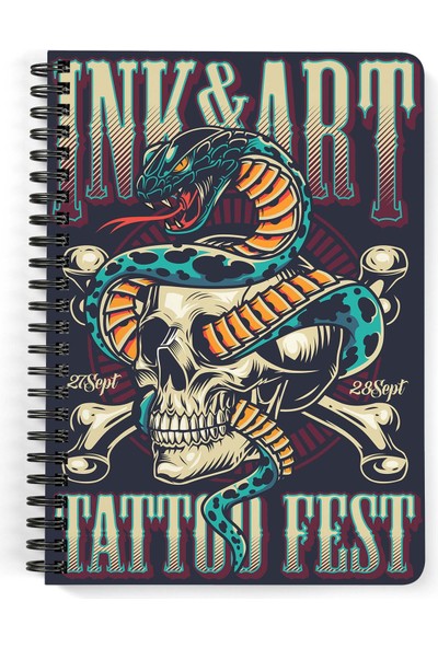 Hero Tasarım Tattoo Baskılı Ahşap Kapaklı Defter 15X20 cm DFT598