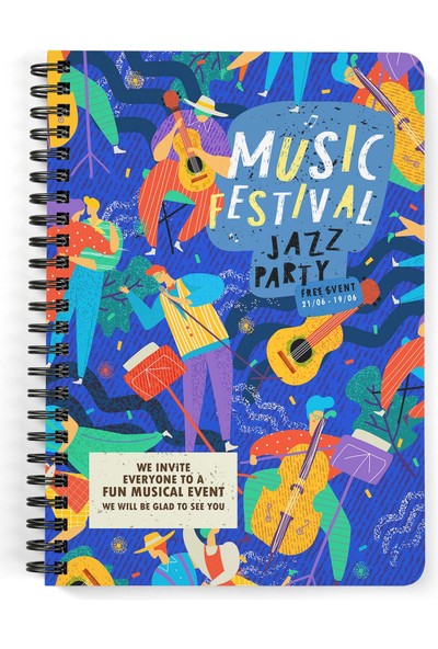 Music Festival Baskılı Ahşap Kapaklı Defter 15X20 cm DFT590