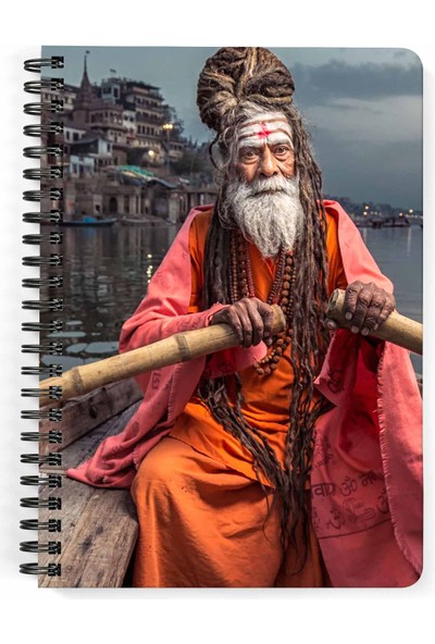 Hindistan Ganj Nehri Baskılı Ahşap Kapaklı Defter 15X20 cm DFT4162